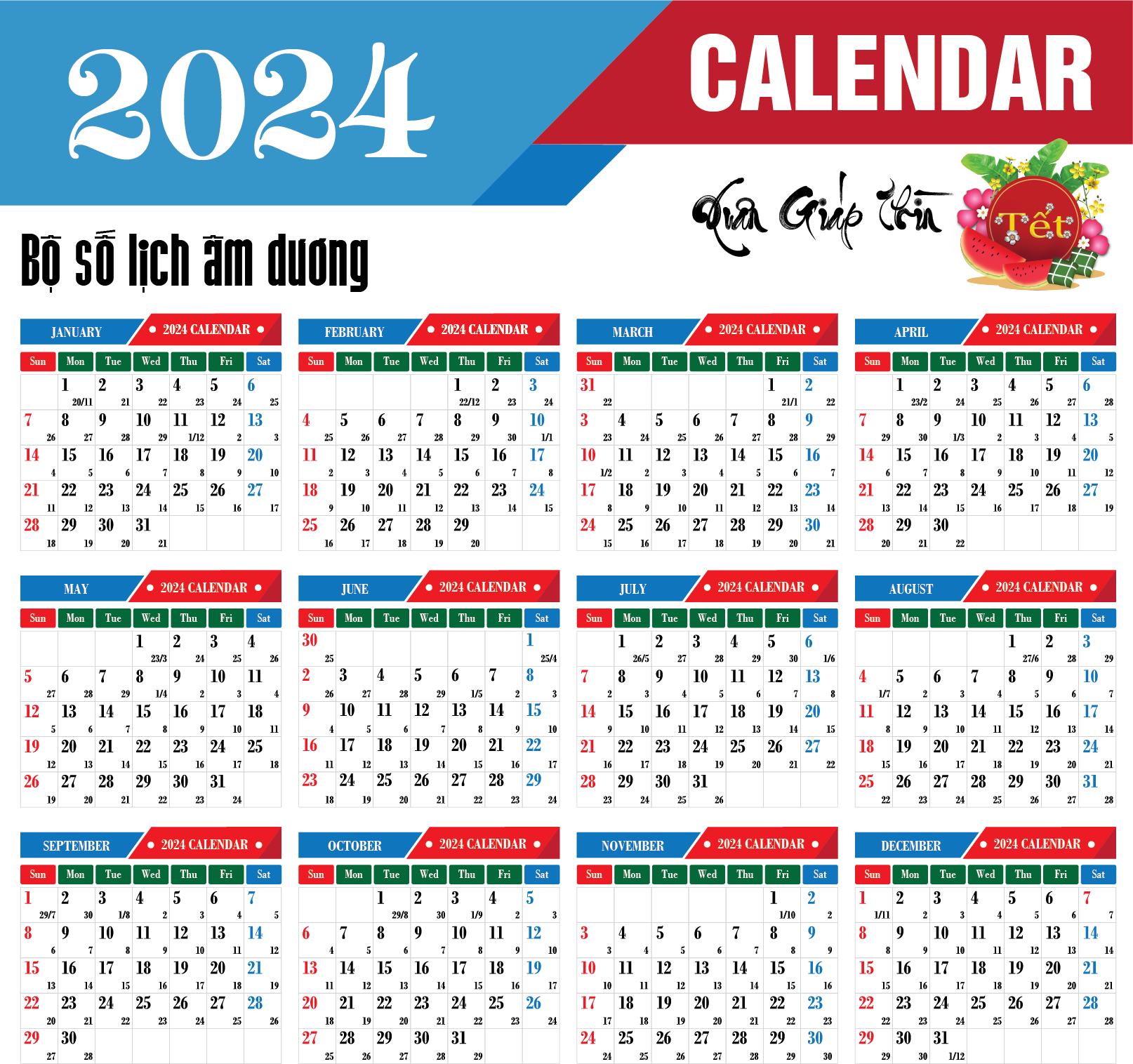Lịch âm dương 2024 vector free - Chuẩn in ấn chất lượng cao - Phước Nguyễn