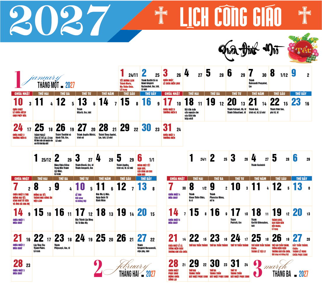 Bộ Số Lịch Công Giáo 2027 (File Vector) - Phước Nguyễn