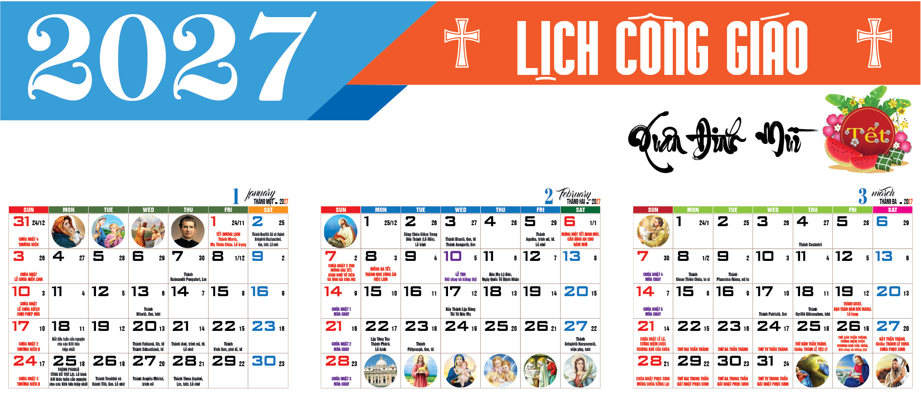 Bộ Số Lịch Công Giáo 2027 (File Vector) - Phước Nguyễn